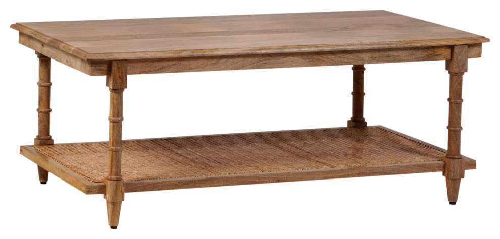 Chesterfield Wood & Cane Display Coffee Table With Turned Legs, Natural ...