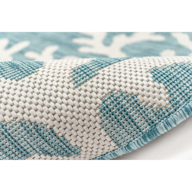 Carmel Coral Border Indoor/Outdoor Rug, 7'10" Round - Beach Style ...