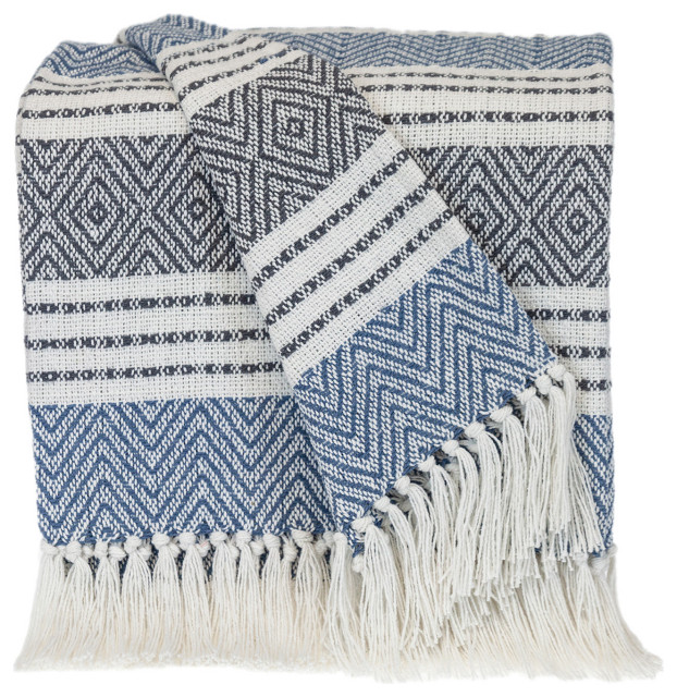 Parkland Collection Transitional Stripes Blue Rectangle 50" x 60" Throw ...