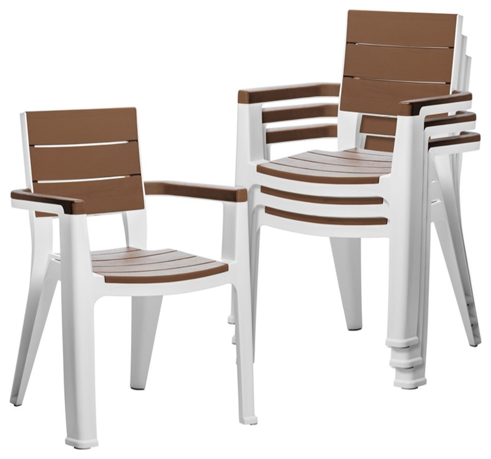 Inval Madeira Patio Dining Chair Set of 4 in White/Teak Brown ...