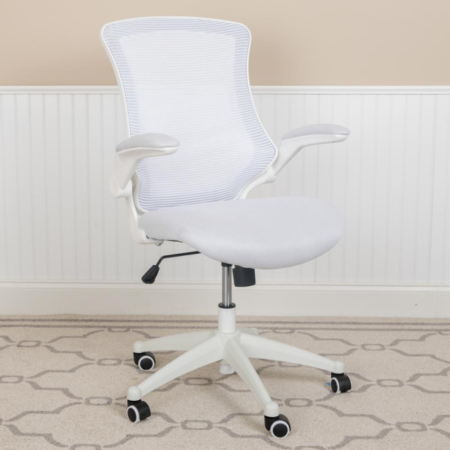 Mid-Back White Mesh Swivel Ergonomic Task Office Chair with White Frame ...