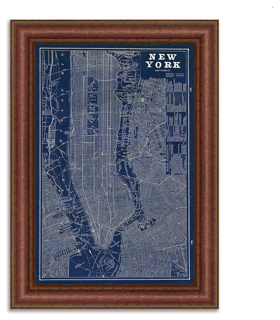 "Blueprint Map New York" By Sue Schlabach, Framed Painting Print, Ready ...