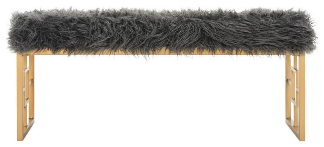 Holly Faux Sheepskin Bench, Gray - Contemporary - Upholstered Benches ...