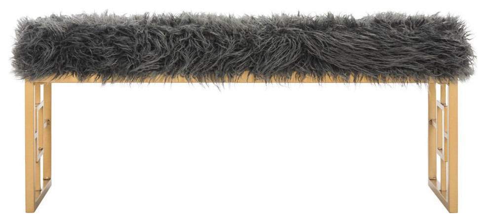 Holly Faux Sheepskin Bench, Gray - Contemporary - Upholstered Benches ...