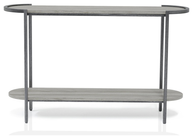Contemporary Console Table, Open Gun Metal Frame With Light Gray Top ...