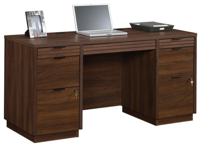 Pemberly Row 60" Knee Space Engineered Wood Credenza Desk in Spiced ...