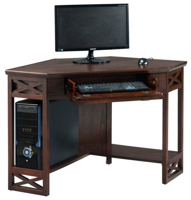 Leick Furniture Wood Corner Computer Writing Desk in Chocolate Oak ...