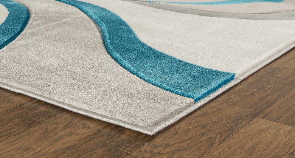 Turquoise Grey Swirls Hand-Carved Soft Living Room Modern Contemporary ...