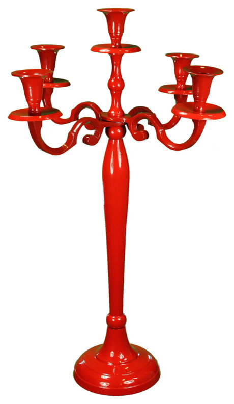 Traditional Style Aluminum Candelabra With Five Holders, Glossy Red ...