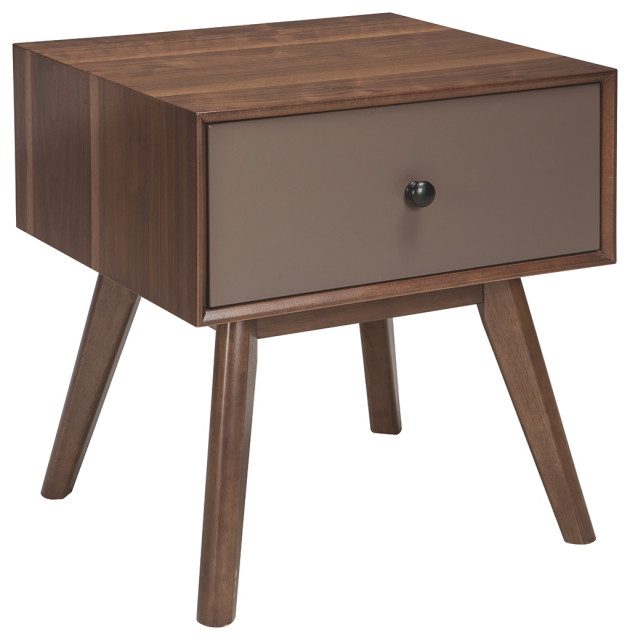 Dual Tone Wooden End Table with 1 Storage Drawer, Brown - Midcentury ...