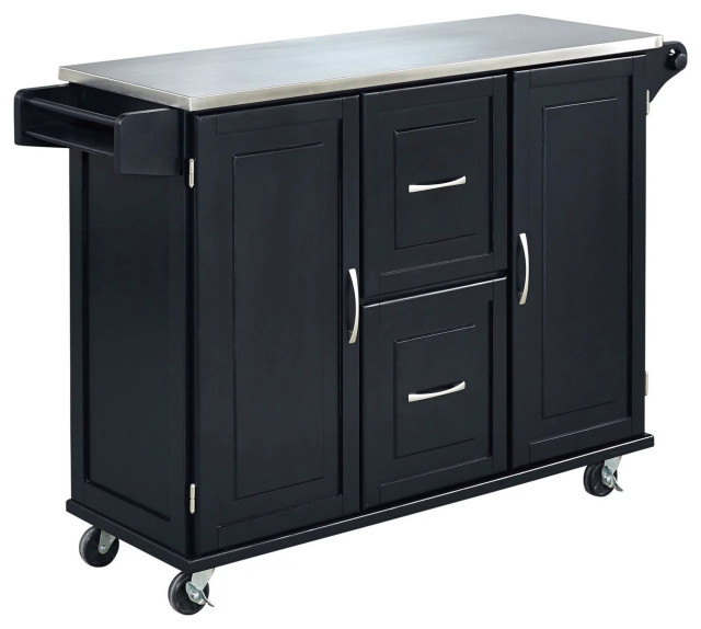 Contemporary Kitchen Cart, Stainless Steel Top & Cabinets With Shelves ...