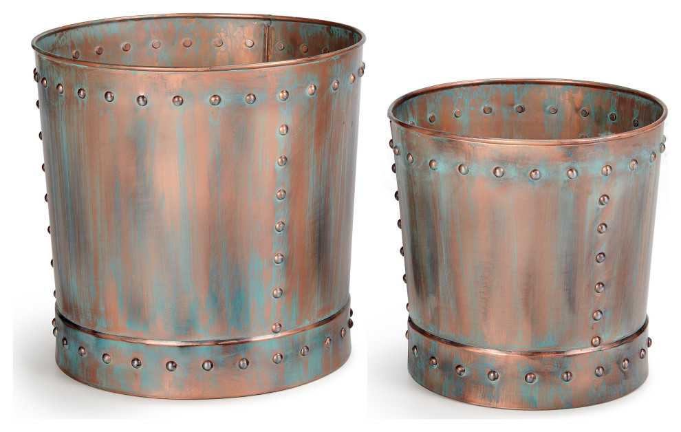 Large Verdigris Planter Set of 2 - Traditional - Outdoor Pots And ...