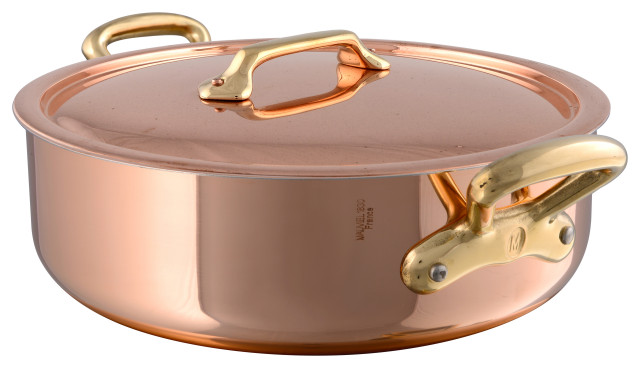 Mauviel M'200 B 2mm Copper Braiser Pan With Lid & Brass Handles, 5-qt ...