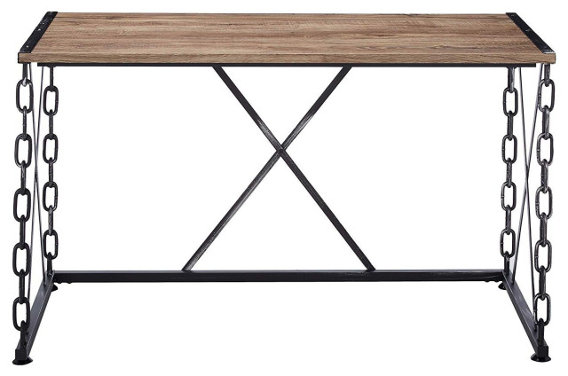 HomeRoots Modern Farmhouse Oak and Black Chain Link Office Desk ...