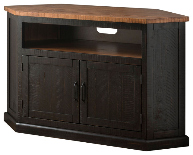Benzara BM205999 Rustic Style Wooden Corner TV Stand with 2 Door ...