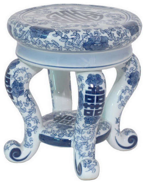 Plutus Brands Blue And White Porcelain Plant Stand - Asian - Plant ...