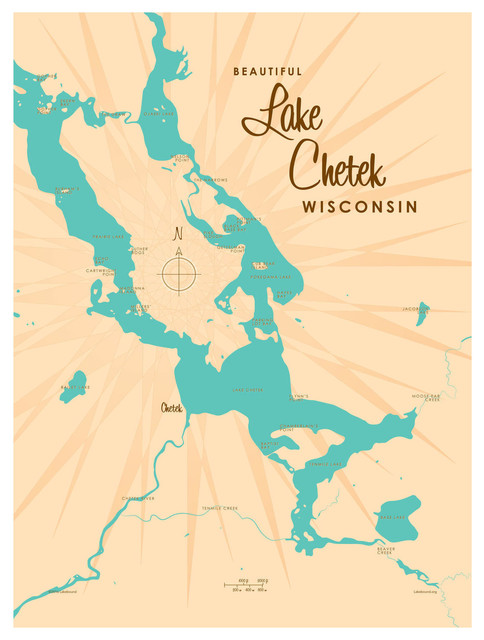 Lakebound Lake Chetek Wisconsin Map Art Print, 9"x12" - Contemporary ...