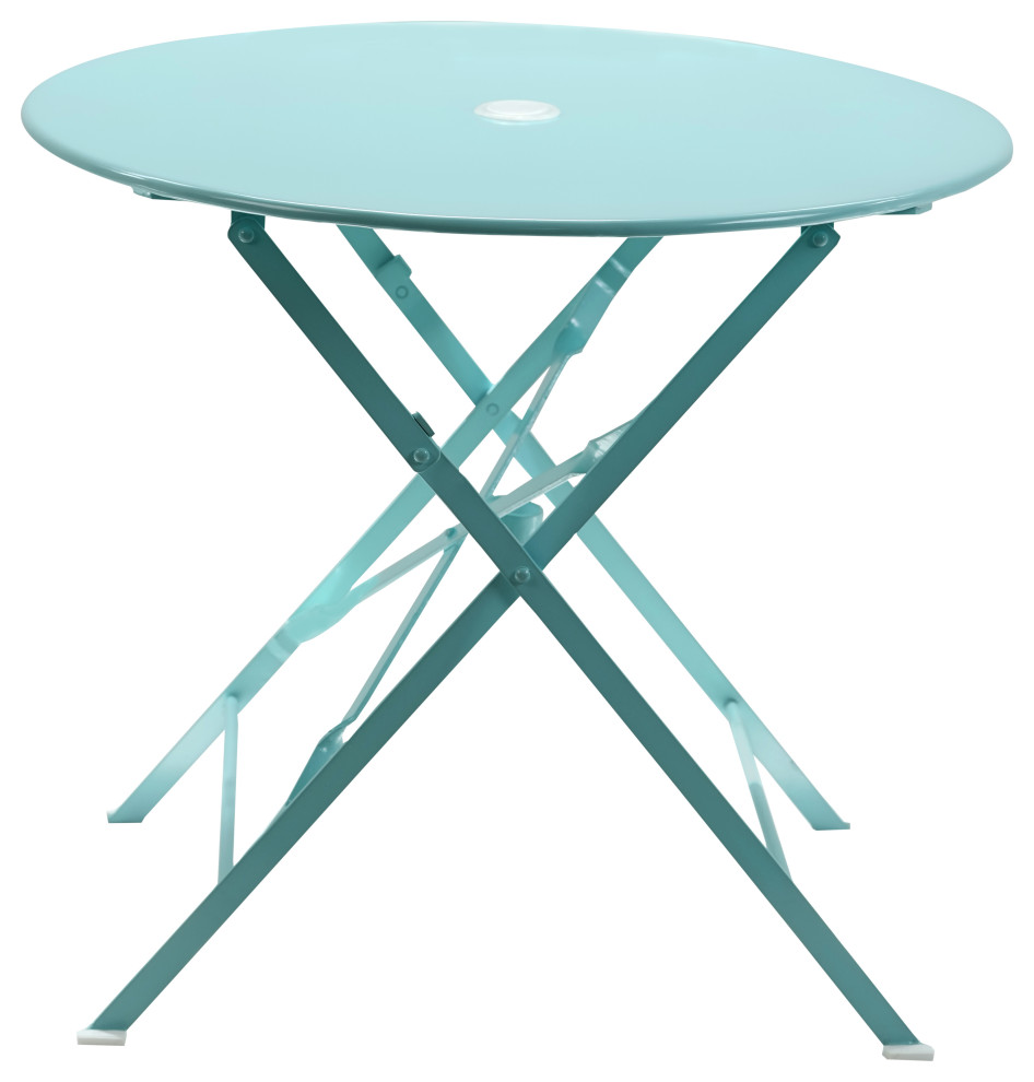 30" Round Folding Metal Bistro Table With Umbrella Hole, Teal - Beach ...