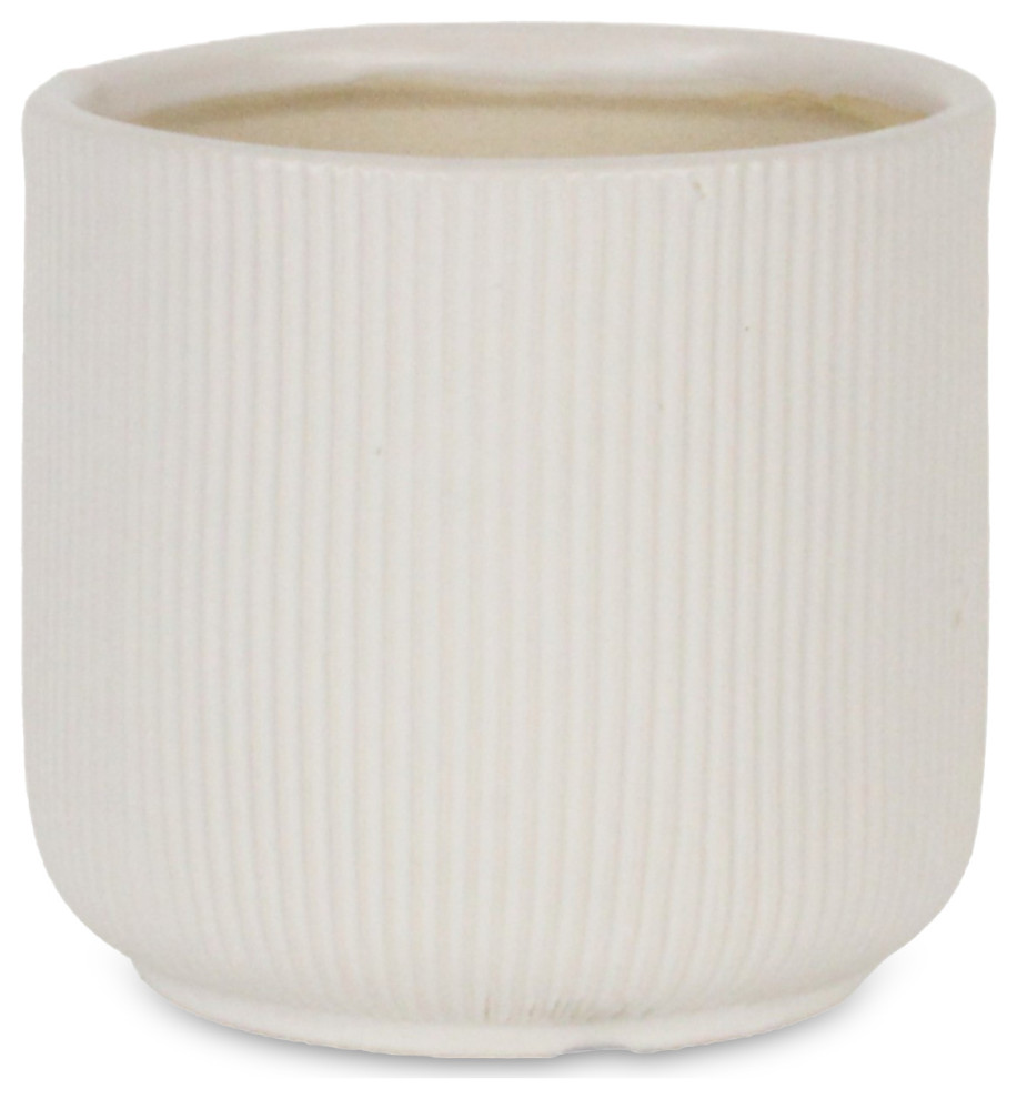 Ridged Ceramic Pot - Small & White - Transitional - Outdoor Pots And ...