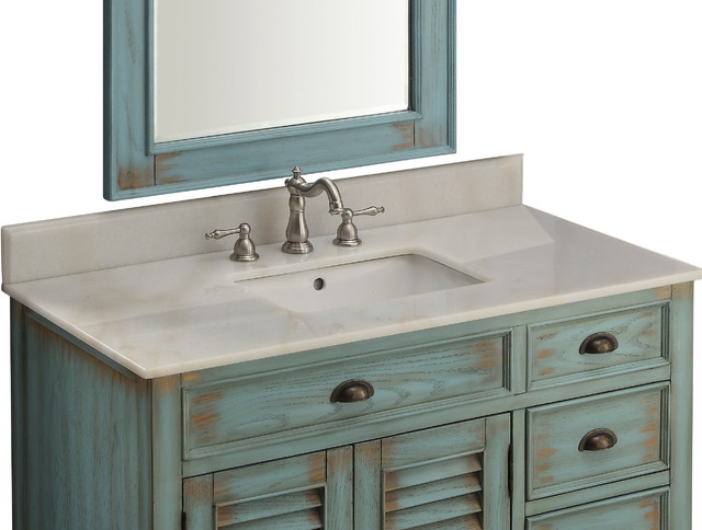 42" Distress Blue Abbeville Bathroom Sink Vanity - Farmhouse - Bathroom ...