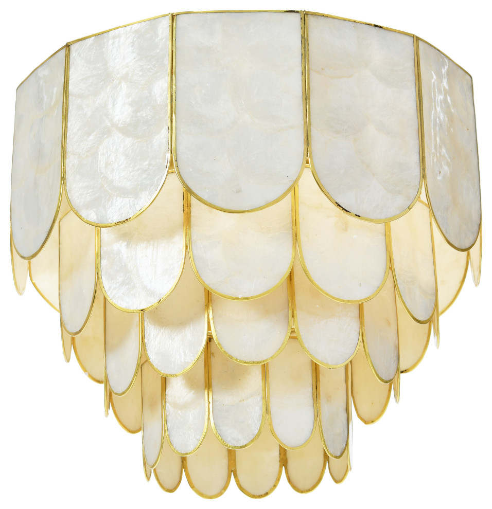 14" Round 4-Tier Capiz and Metal Flush Mount Ceiling Light ...