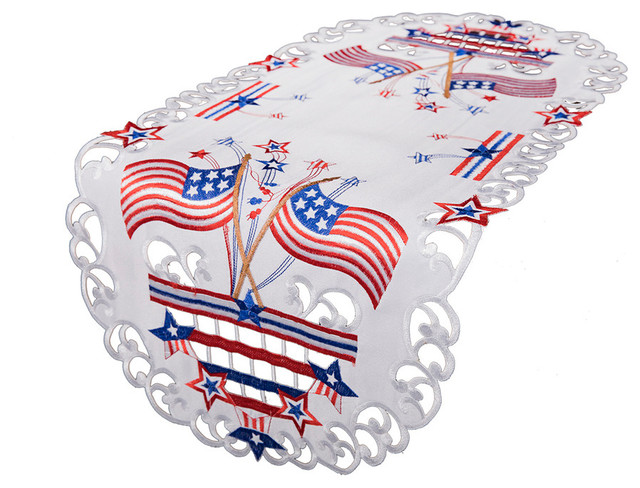 Star Spangled Embroidered Cutwork Table Runner, White, 15"x34 ...