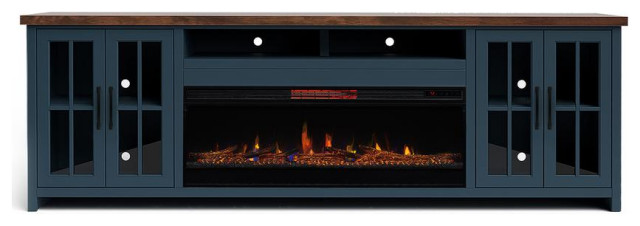 Blue Denim and Barnwood Brown Finish Solid Wood Fireplace TV Stand ...