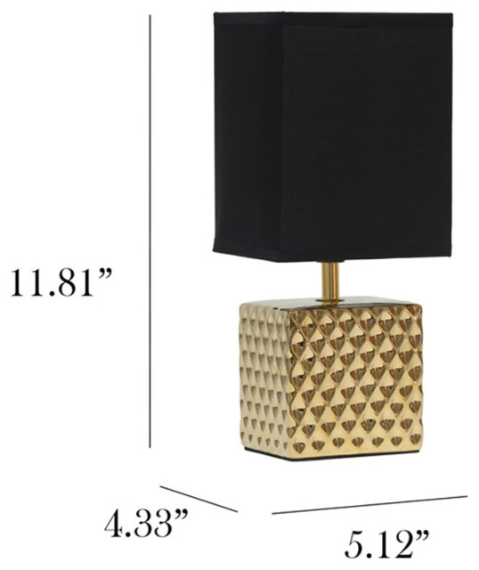 Simple Designs 11.81" Petite Hammered Gold Square Table Lamp with Black ...
