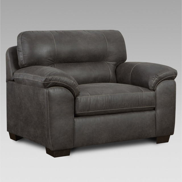 Sequoia Ash Fabric Arm Chair with Ottoman, Contemporary Pillow-Top ...