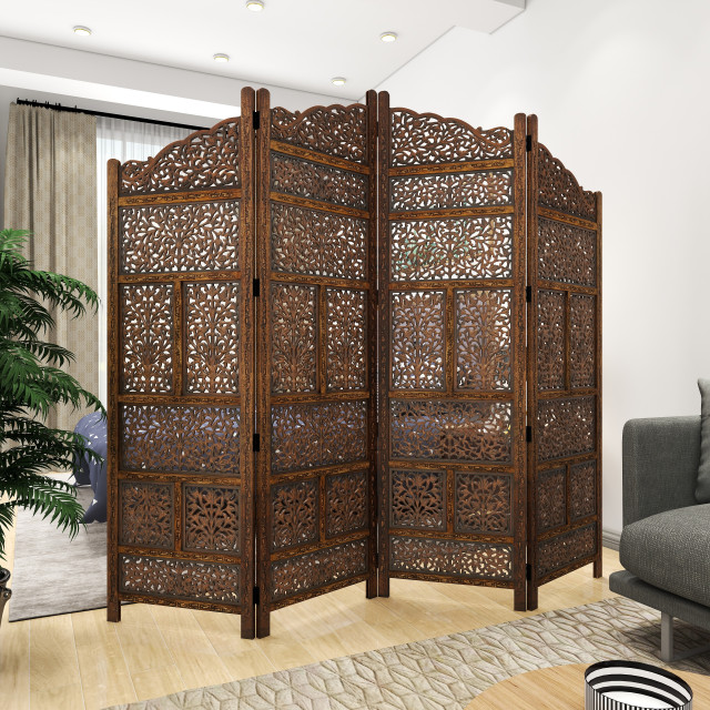 Traditional Brown Wooden Room Divider Screen 34006, 80" x 1" x 72 ...