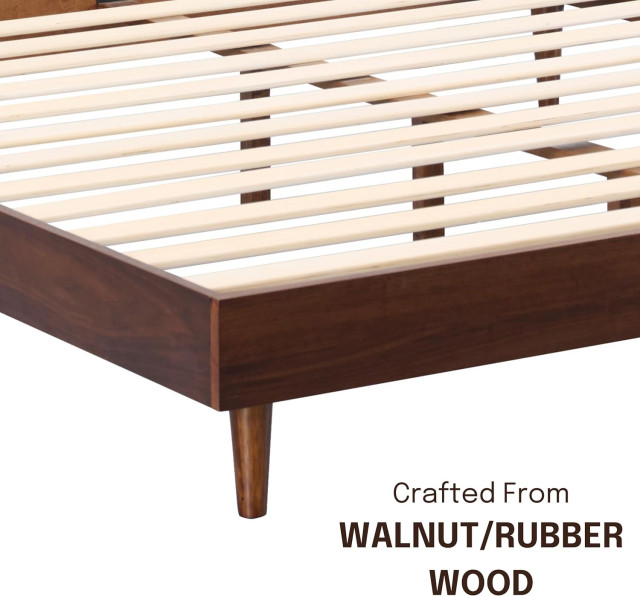 Midcentury Platform Bed, Sturdy Wood Frame With Slat Support ...