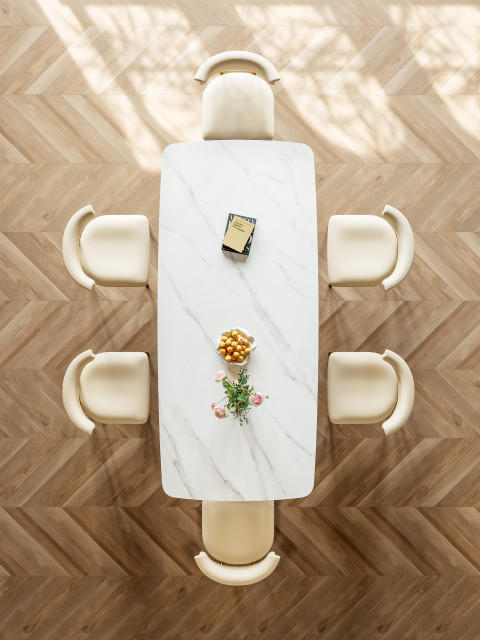 Modern Snow-White Slate Table Top Dining Table With Blue Pedestal ...