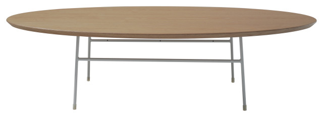 LeisureMod Rossmore Oval Coffee Table With White Steel Frame ...