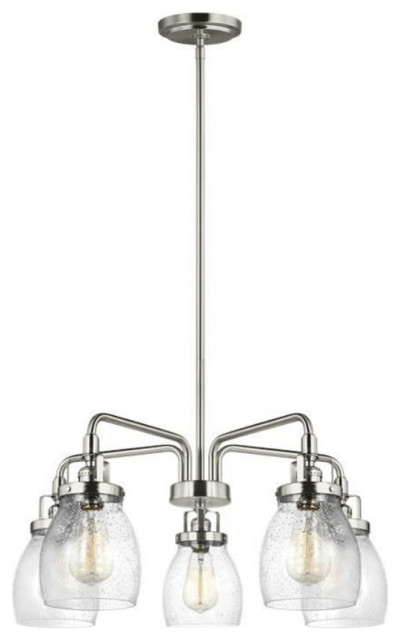 23.88"42.5W 5 LED Chandelier Brushed Nickel Clear Seeded Glass, Brushed ...