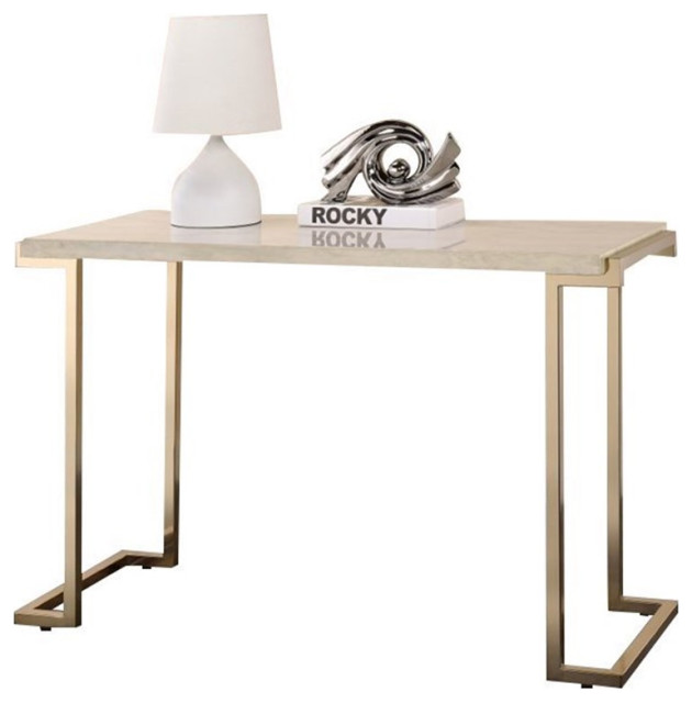 Bowery Hill Console Table in Faux Marble and Champagne - Contemporary ...
