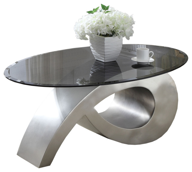 Benzara Oval Glass Coffee Table with Unique Metal Base, Black and ...