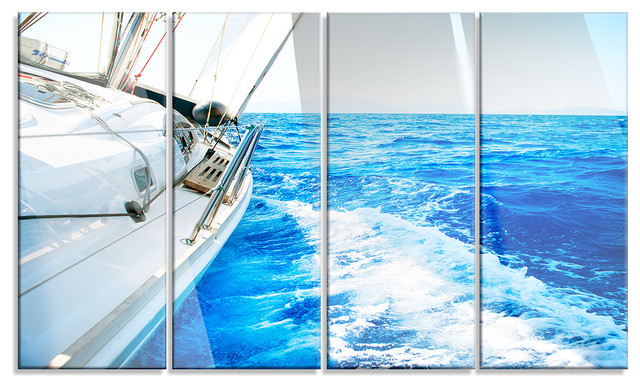 "White Sailing Yacht in Blue Sea" Metal Art, 48"x28" - Beach Style ...