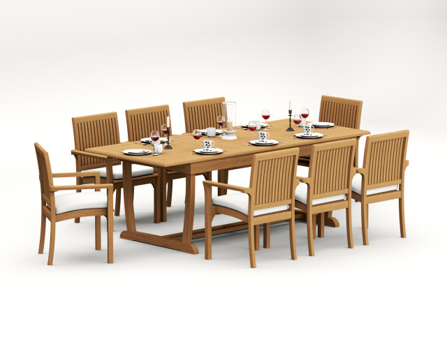 9-Piece Outdoor Teak Dining Set: 94" Masc Rectangle Table, 8 Lua Stacking Chairs - Transitional ...