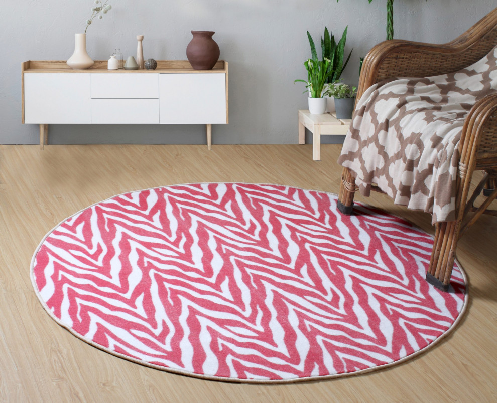 Zebra Light Pink for Dining Room, Area Rug, 3' Round - Contemporary ...