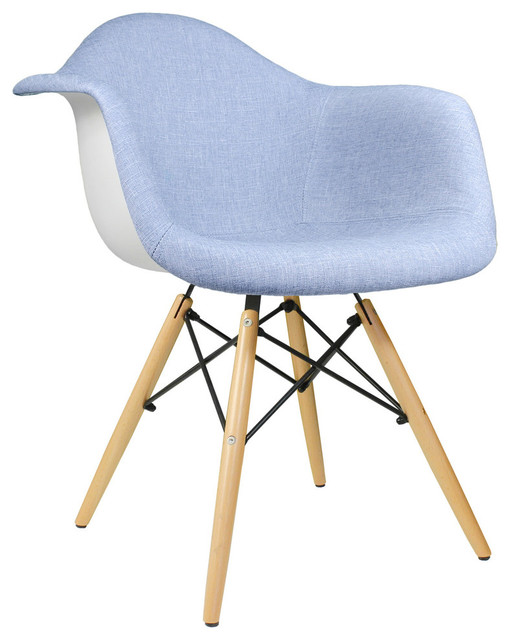 Blue Denim Fabric Upholstered Accent Arm Chair, Beech Wood Legs ...