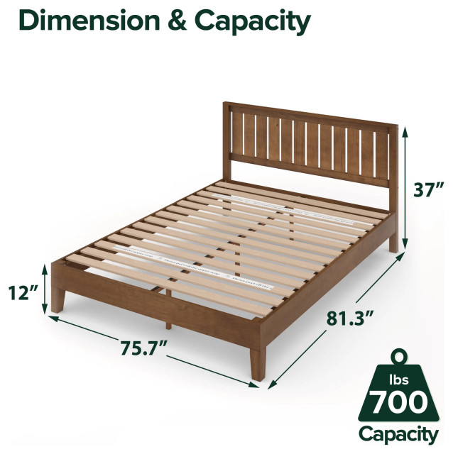 Platform Bed, Hardwood Construction With Slatted Headboard, Rustic Pine ...
