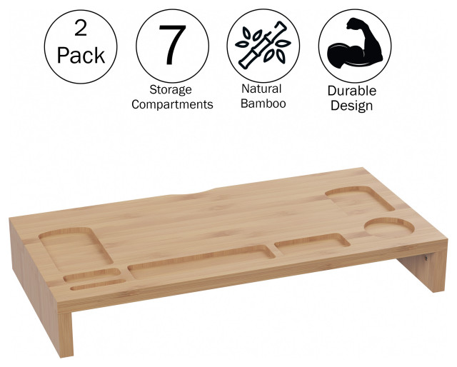2-Pack Bamboo Monitor Riser Set Wooden Laptop Stand and PC Computer ...