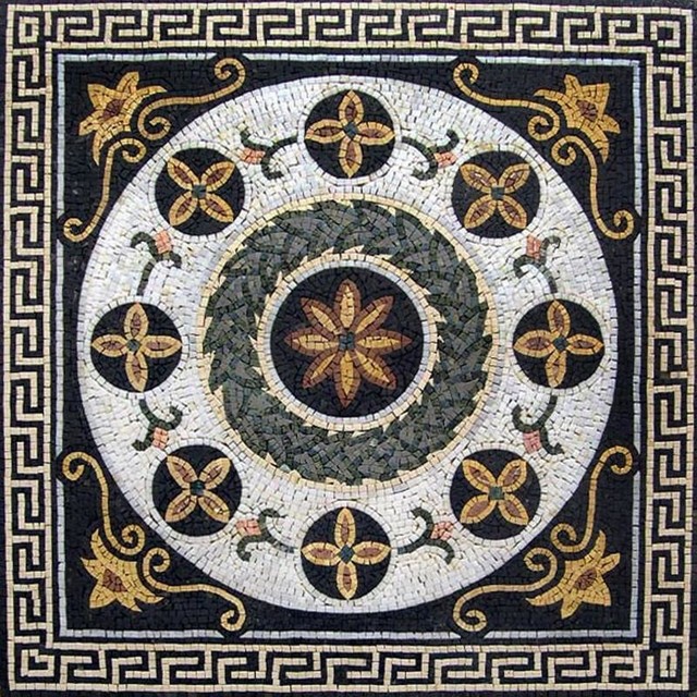 Greco-Roman Floral Panel, Apollo Gray, 31" x 31" - Mediterranean - Tile ...