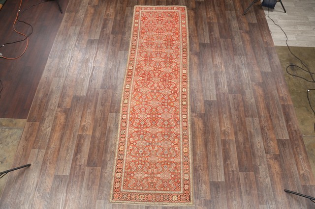 Consigned, Antique Floral Handmade 12' Worn Oriental Runner, Orange, 12 ...