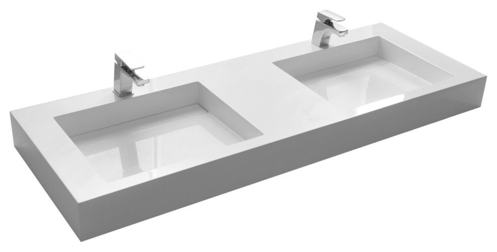 ADM Rectangular Countertop Sink, White, 59" - Contemporary - Bathroom ...