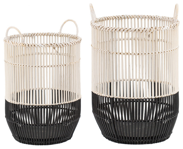 Iron & Bamboo Baskets Set Of 2 - Tropical - Baskets - by GwG Outlet | Houzz