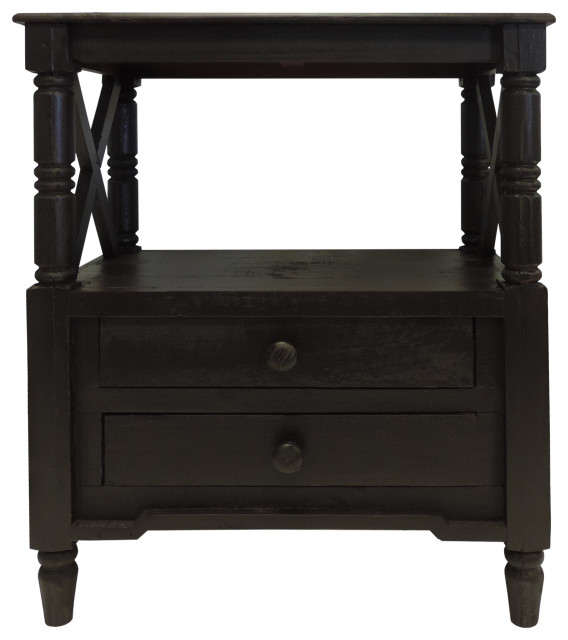 Benzara UPT-205765 2 Drawer Side Accent Table with Spindle Legs, Cherry ...