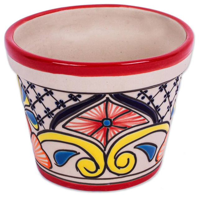 Novica Handmade Colorful Mercado Ceramic Flower Pot, 4.7" Diameter ...