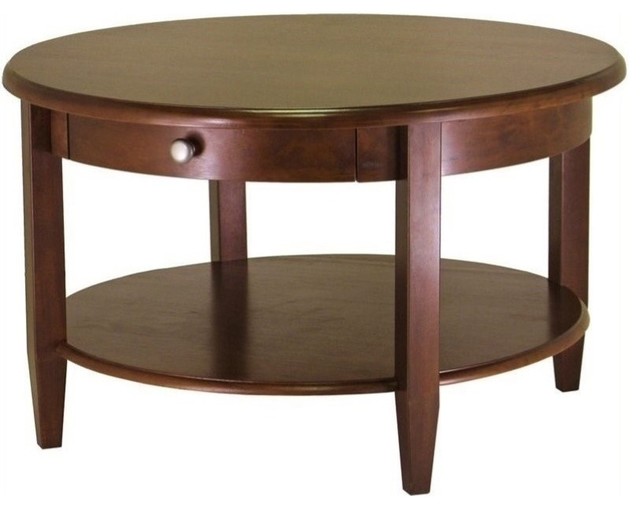 Pemberly Row Round Transitional Solid Wood Coffee Table in Antique ...