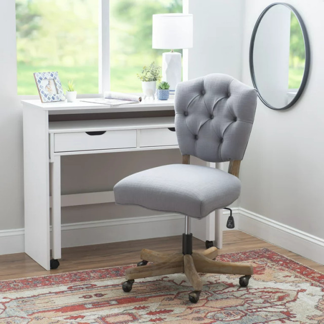 French Country Office Chair, Armless Design & Diamond Button Tufted ...